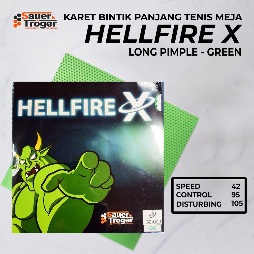 Jual Karet Bat Pingpong Sauer & Troger Hellfire X Bintik Panjang OX Green | Shopee Indonesia