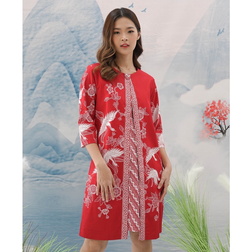Jual Dress Batik 252 UT Red/ Batik Jumbo/ Seragam Batik/ Batik couple ...