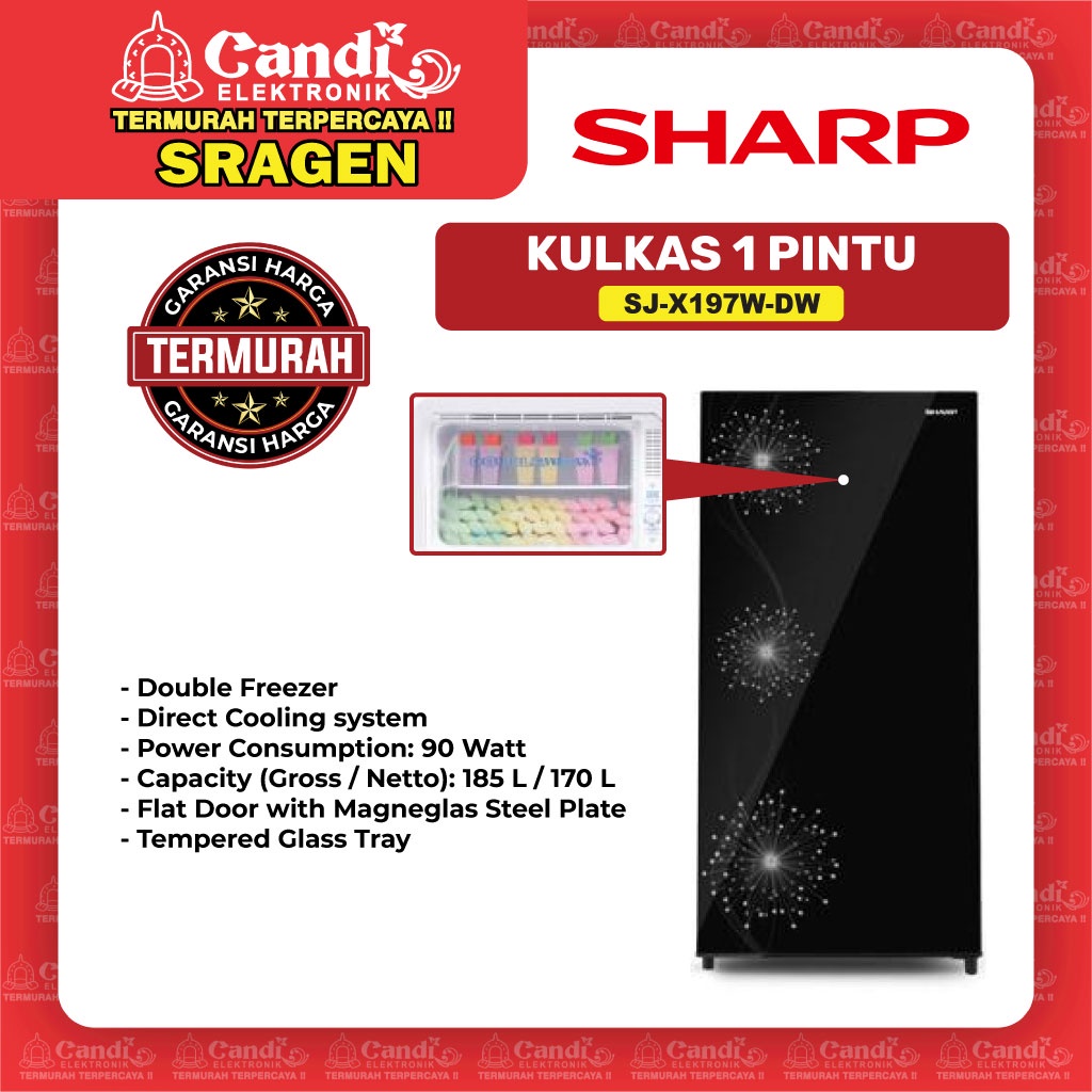 Jual SHARP KULKAS 1 PINTU DOUBLE FREEZER 185 LITER - SJ-X197W-DW ...