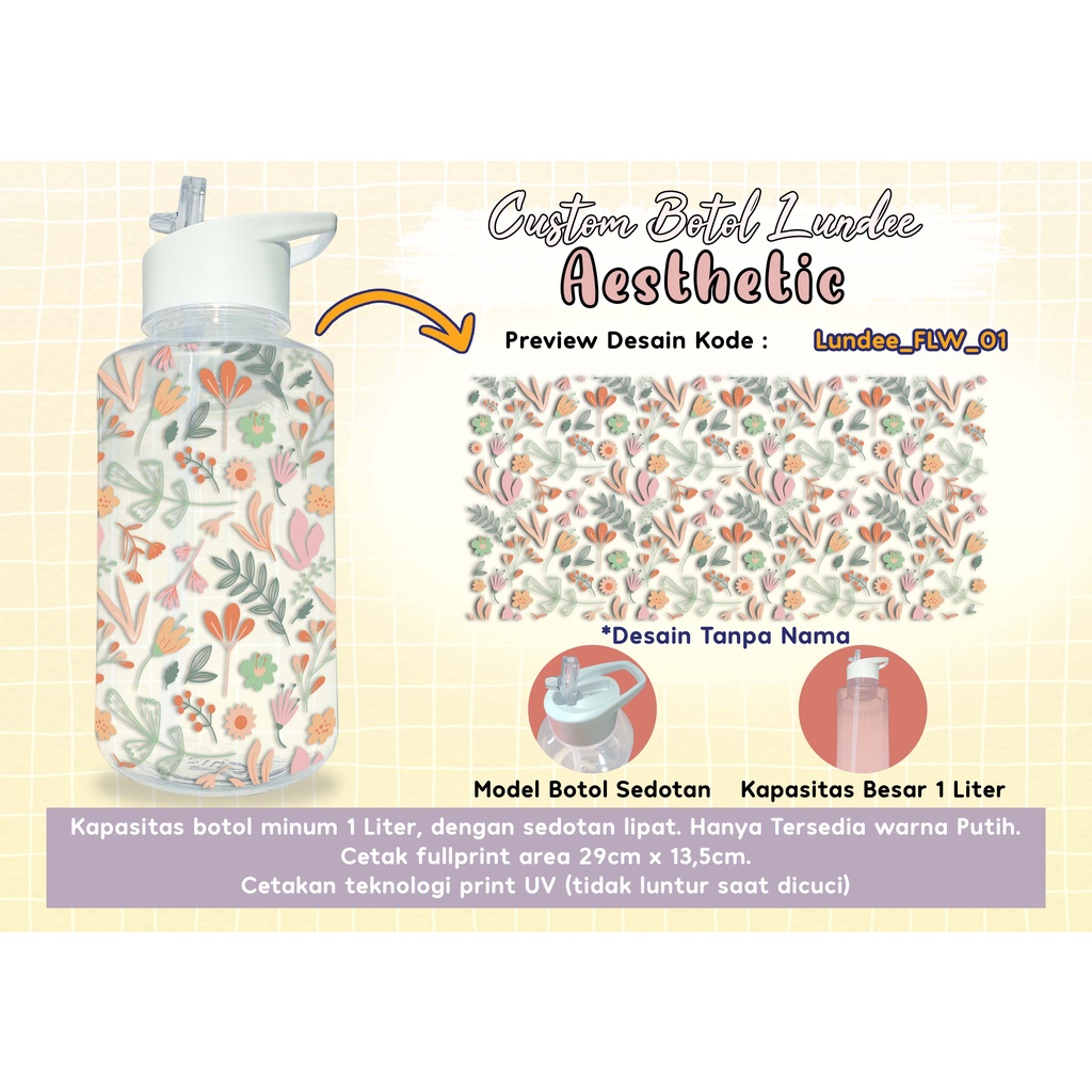 Jual BOTOL MINUM CUSTOM LUNDEE GAMBAR ESTETIK AESTHETIC BUNGA / FLORAL ...