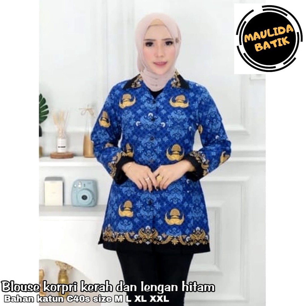 Jual BAJU WANITA KORPRI KERAH HITAM Seragam Korpri terbaru 2022 Full furing / Batik Wanita ...