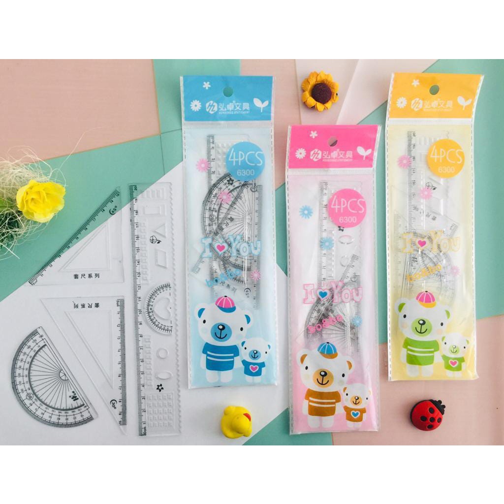 Jual PENGGARIS PLASTIK 1 SET (4 MODEL) / RULER 1SET HZ-6300 | Shopee ...