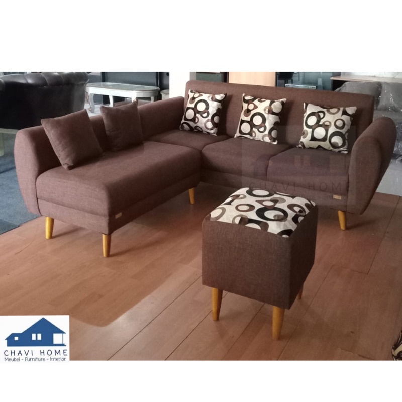 Jual set sofa L scandinavian sofa minimalis kaki dengan 1 kursi stool ...