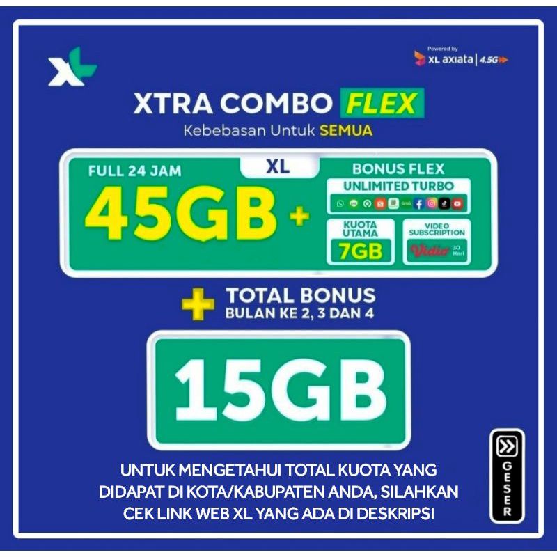 Jual Kartu Perdana XL Extra Combo Flex 45GB | Shopee Indonesia