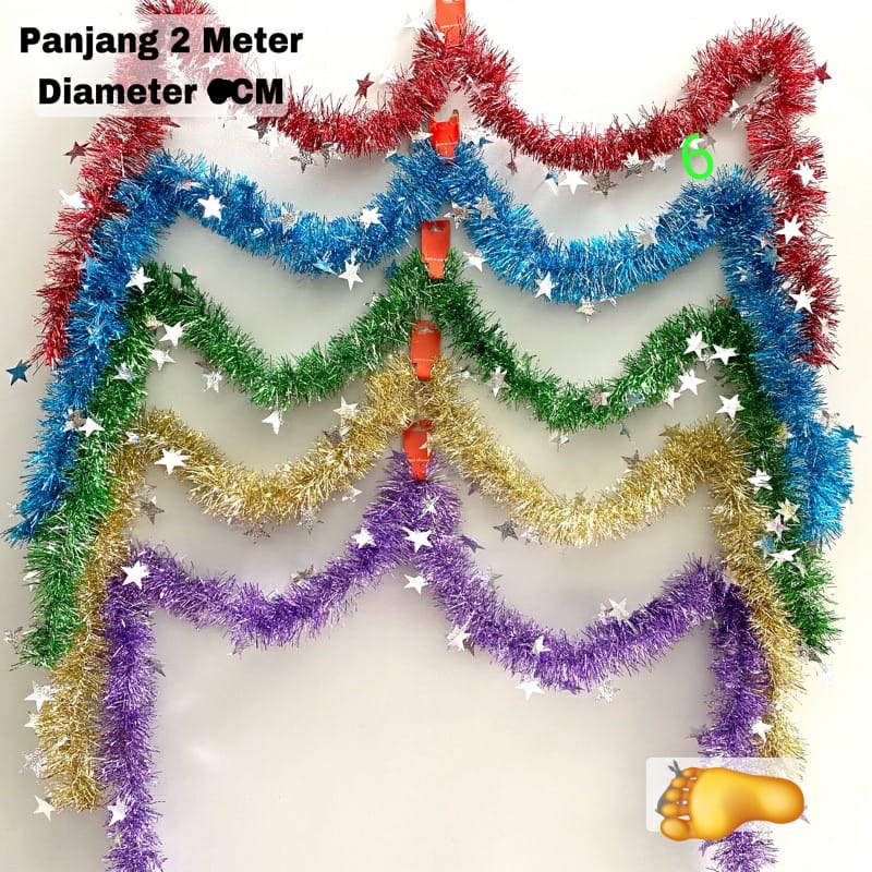 Jual Slinger bintang Dekorasi Natal 6 cm 2 meter / Ornamen Gantung ...