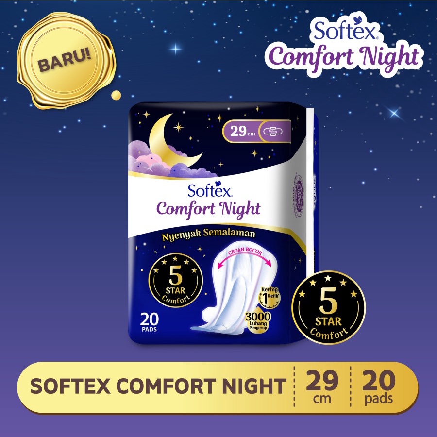 Jual SOFTEX COMFORT NIGHT 36cm 42cm dan 29cm EXTRA HEAVY FLOW ( WING ) | Shopee Indonesia