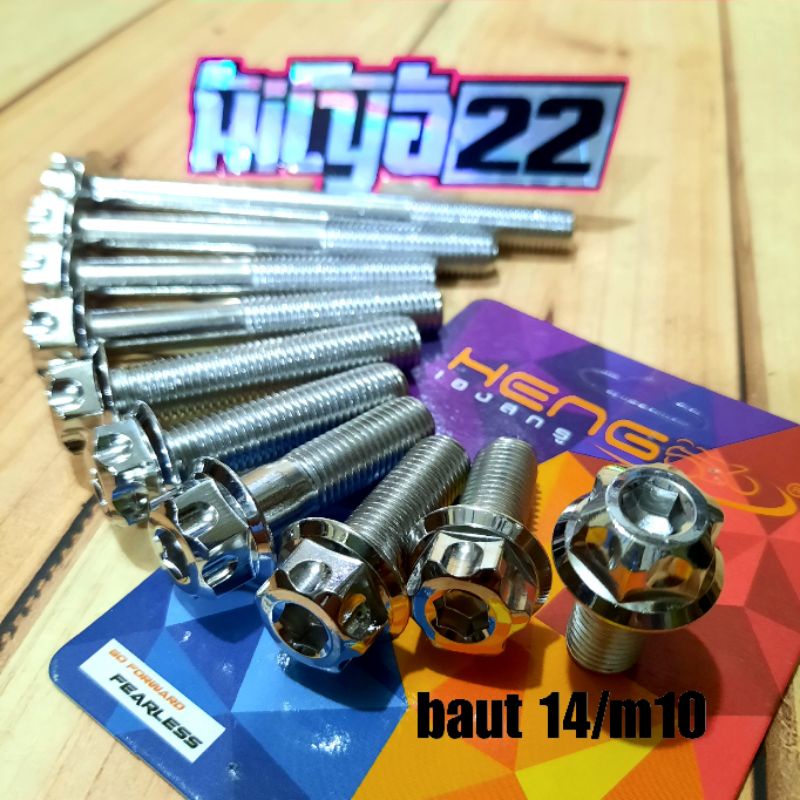 Jual baut 14 probolt m10 stainless chrome model GS1 2cm sd 11cm original Heng thailand | Shopee ...