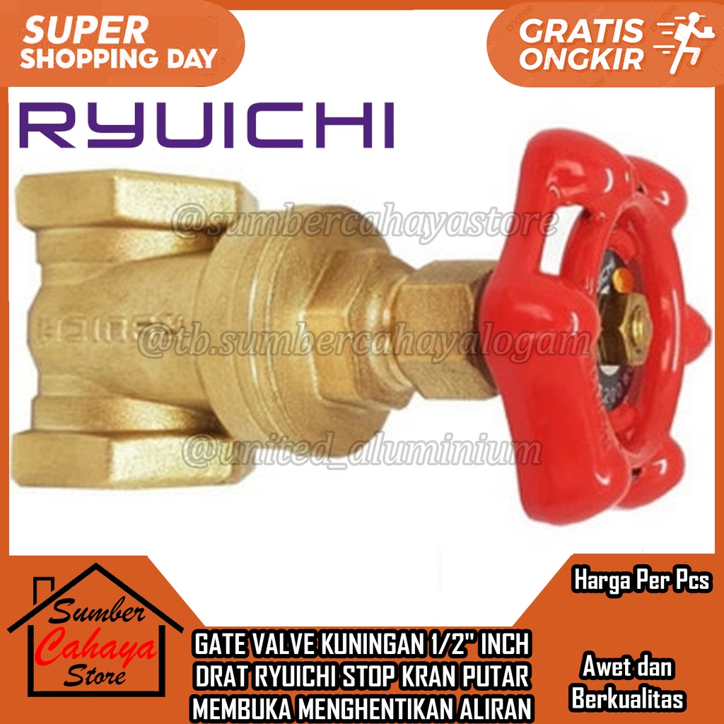 Jual STOPKRAN 1/2 KUNINGAN STOP KRAN SETENGAH INCI GATEVALVE RYUICHI GATE VALVE KERAN AIR ...