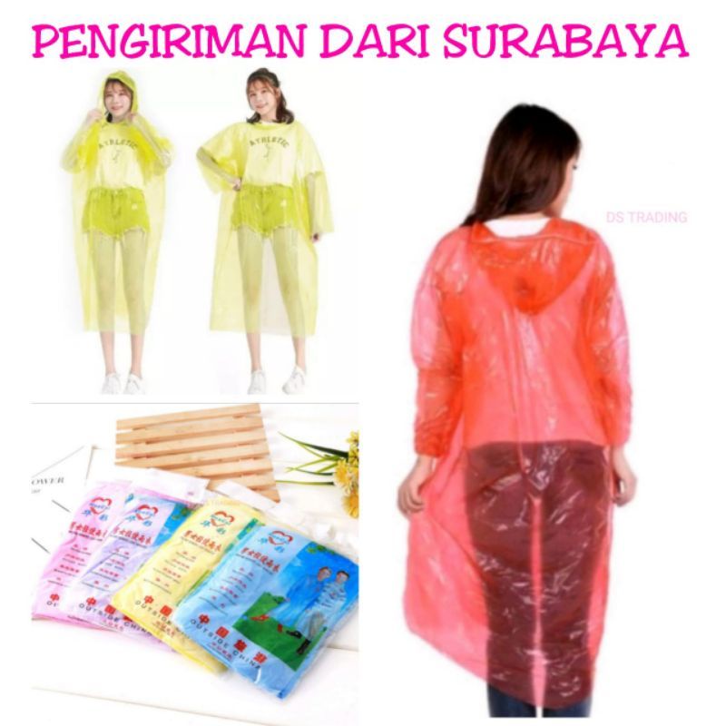 Jual Jas Hujan Plastik Transparan 1 x Pakai Tipis Disposable Raincoat ...
