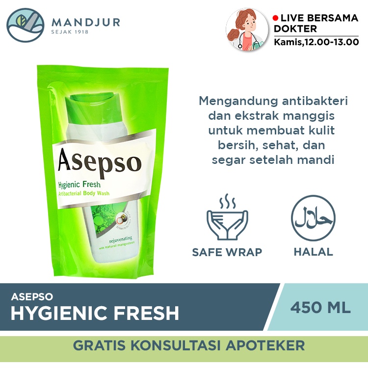 Jual Asepso Body Wash Refill Hygienic Fresh 450 ML - Sabun Cair Antibacterial | Shopee Indonesia