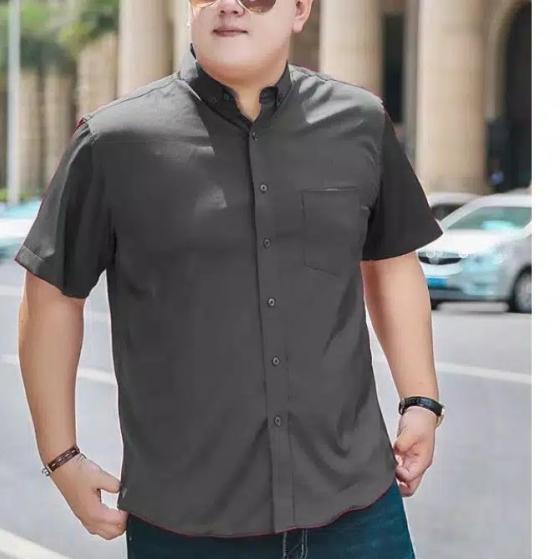 Jual Hem Jumbo kemeja Pria Lengan Pendek Big Size Polos Putih Hitam - Putih, XXL | Shopee Indonesia