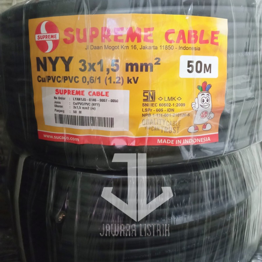 Jual SUPREME KABEL NYY 3x1,5 MM HITAM KAWAT 50M 50 M METER Murah | Shopee Indonesia