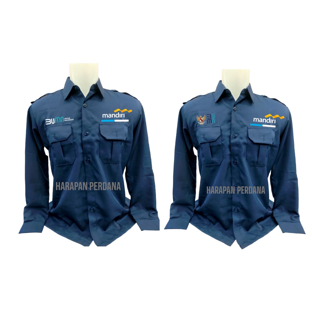 Jual Seragam Kemeja PDH Kantor Bank Mandiri Lengan Panjang Biru Navy ...