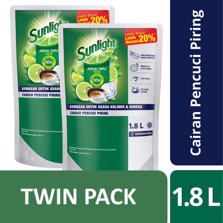Jual Sunlight Professional Sabun Cuci Piring Cair Pouch Jeruk Nipis 2 x 1.8L | Shopee Indonesia