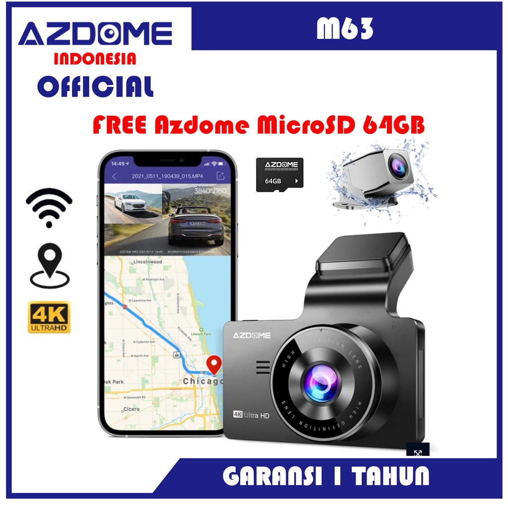 Jual AZDOME M63 4K Ultra HD Dash Camera Front Rear Dashcam GPS WiFi ...