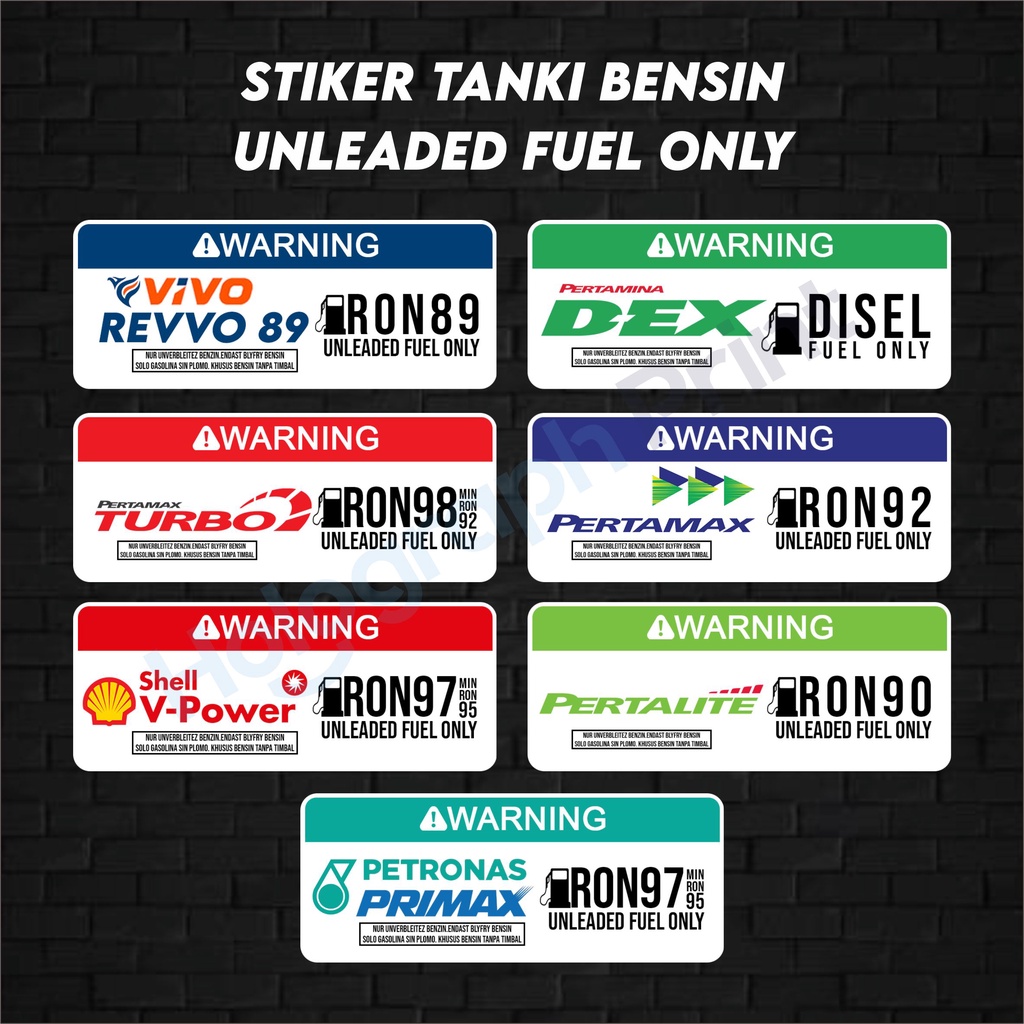 Jual Sticker tangki motor dan mobil Unleaded fuel only Sticker cutting ...