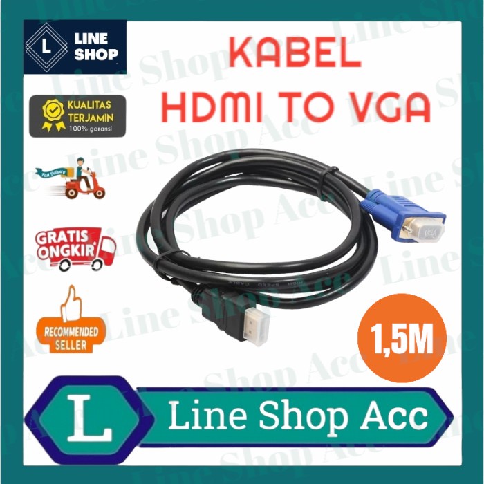 Jual KABEL HDMI To VGA 1,5 Meter / CABLE HDTV To VGA Male - Male ...