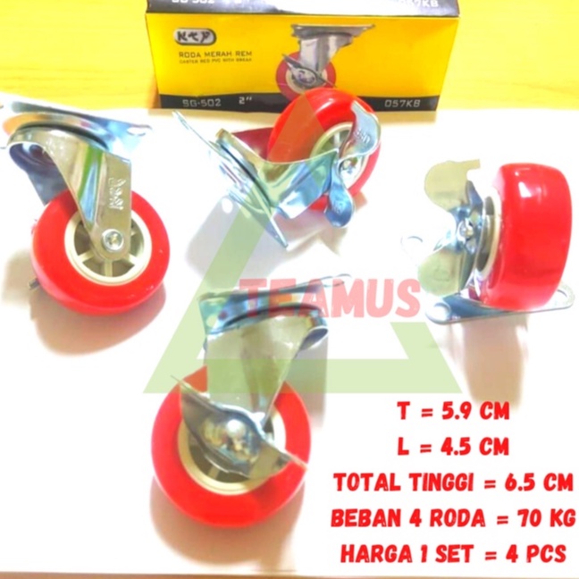 Jual Roda Caster 2 inci Tipe REM Roda PVC RED Roda Troley Caster 2 ...