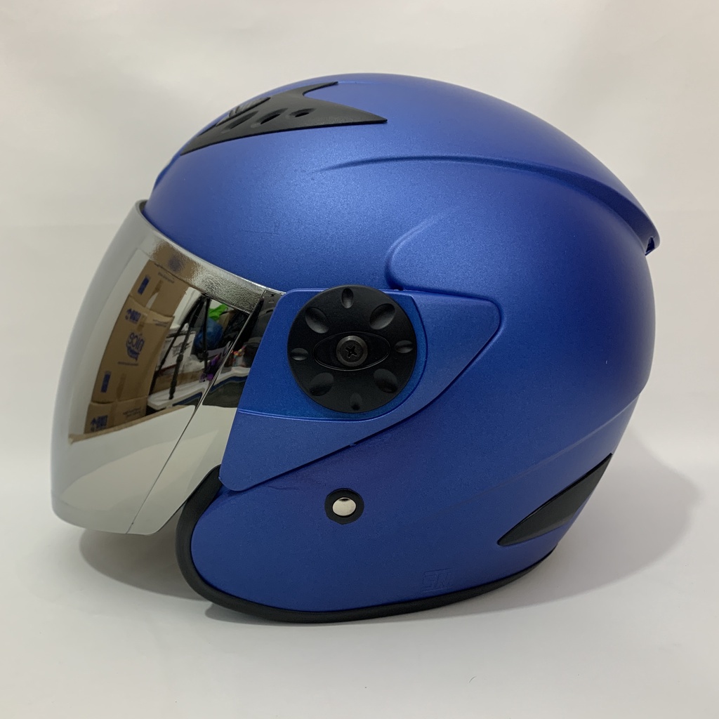 Jual Helm Vision 2 Biru Doff Polos Solid - Kaca Iridium Silver Pelangi ...