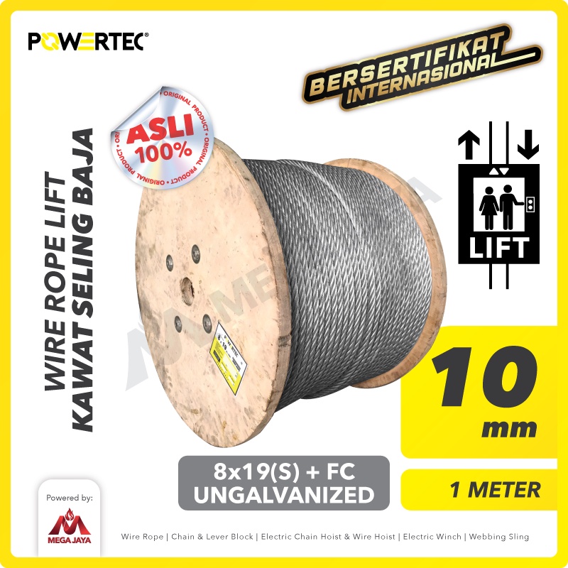 Jual POWERTEC Wire Rope / Kawat Seling LIFT 8x19(S) FC 10mm Ungalv - 1 Mtr | Shopee Indonesia