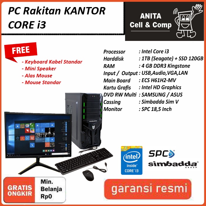 Jual Paket PC Rakitan Kantor Core i3 HDD 1TB RAM 4GB Monitor SPC ...