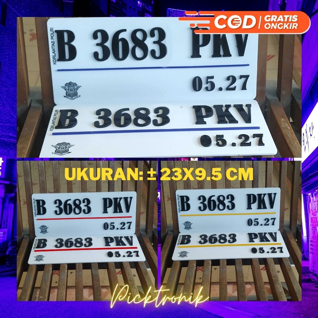 Jual Plat Nomor Motor Putih Akrilik Huruf Timbul Variasi Garis Lurus ...