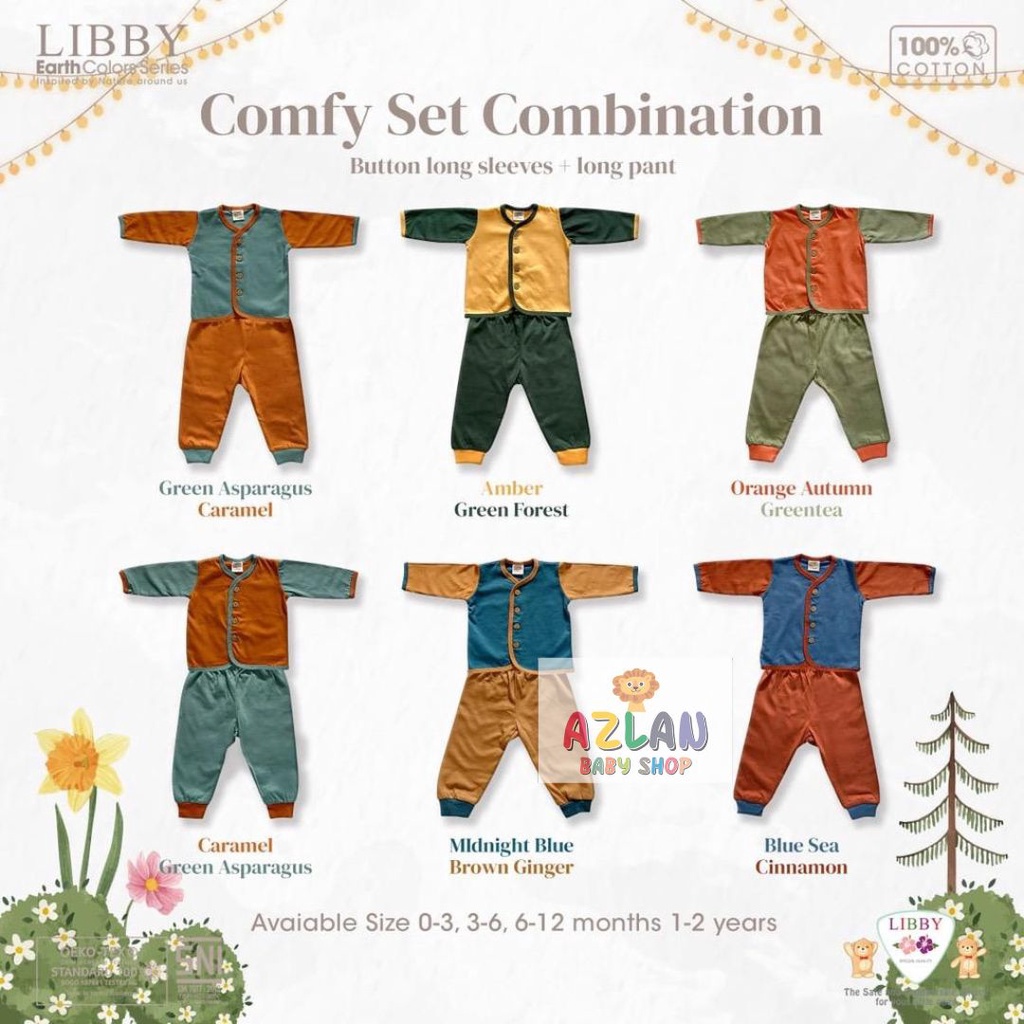 Jual Comfy Set LIBBY BABY Earth Series Combination Button Panjang | Shopee Indonesia