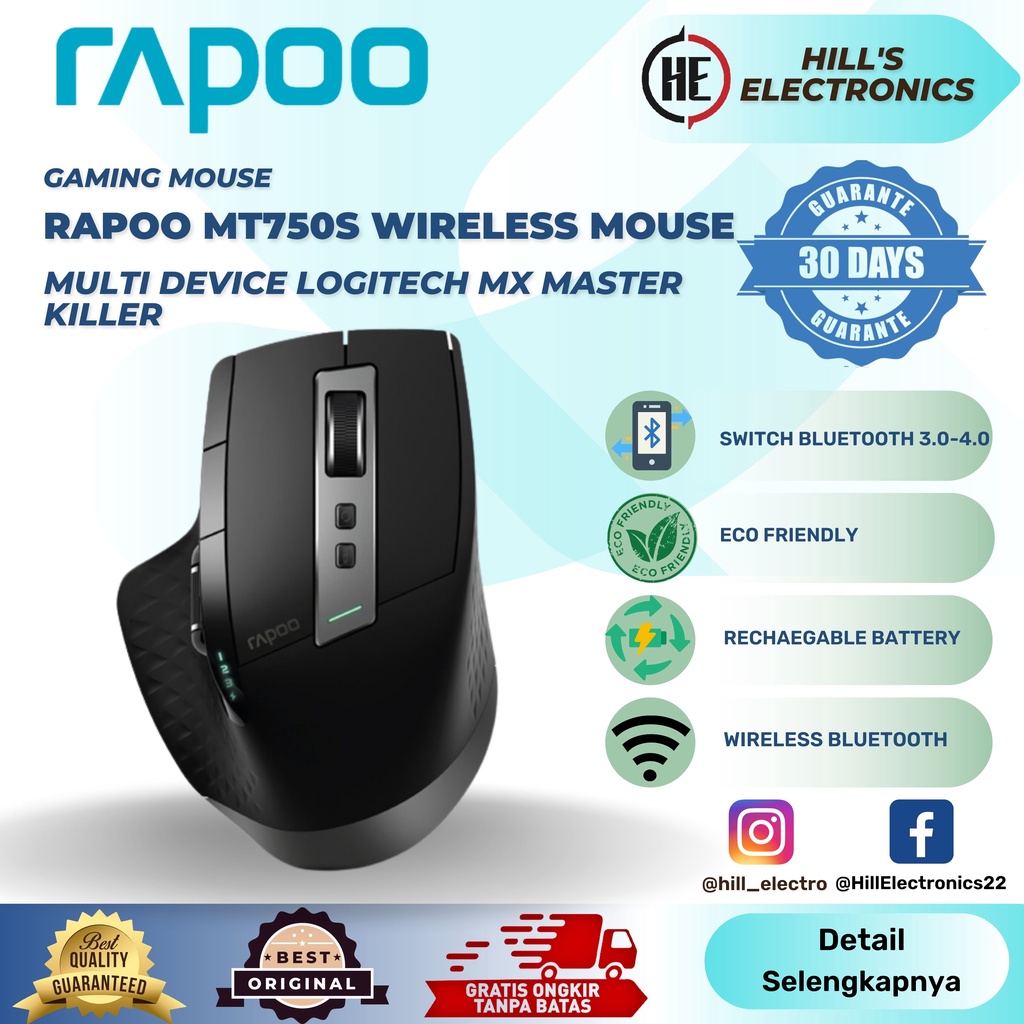 Jual Rapoo MT750S Wireless Mouse Multi Device Logitech MX Master Killer ...