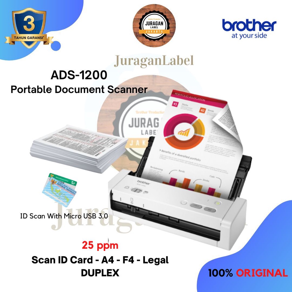 Jual Scanner Brother ADS-1200 Compact Portable Desktop ADS1200 ID Card ...