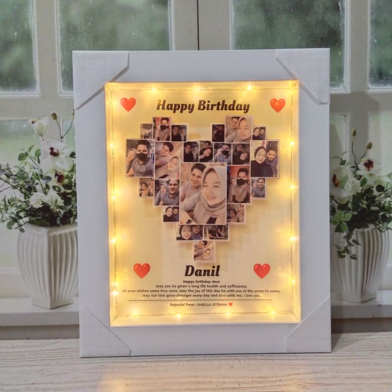 Jual 30x25cm lampu hias LED love Mozaik scrap box bingkai frame foto popup 3D hadiah kado gift ...