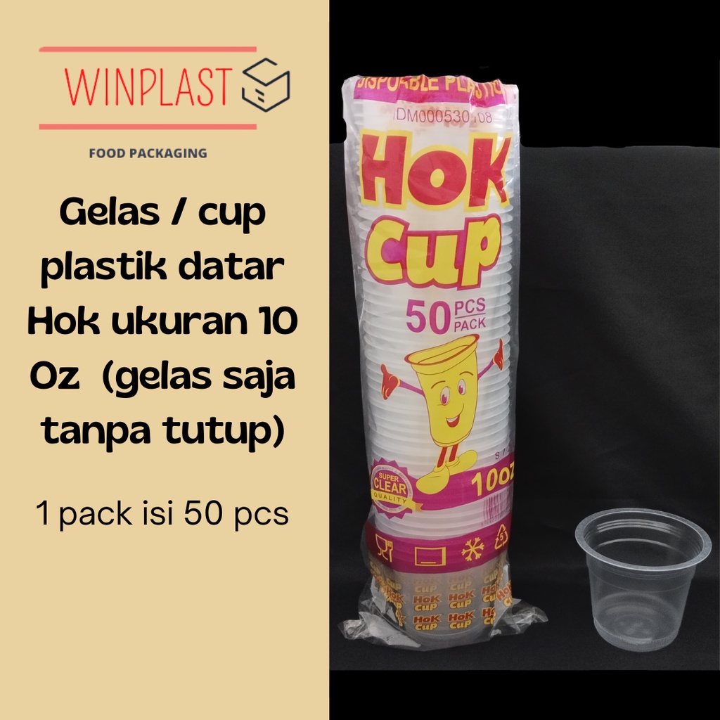 Jual Hok Gelas / Cup Plastik PP Datar size 10 Oz isi 50 pcs | Shopee ...