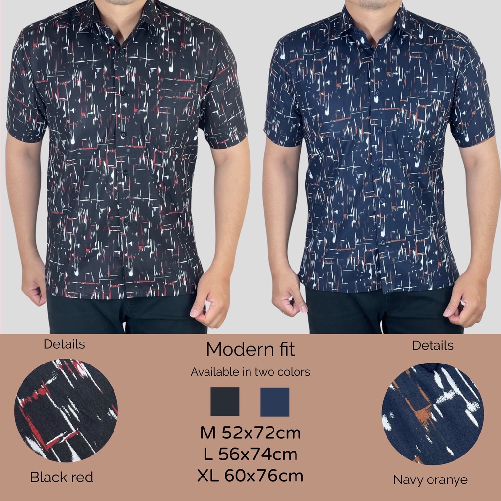 Jual LAFINO BASIC - KEMEJA / HEM PRIA FORMAL REGULER FIT LENGAN PENDEK CORAK ABSTRAK BERMOTIF ...