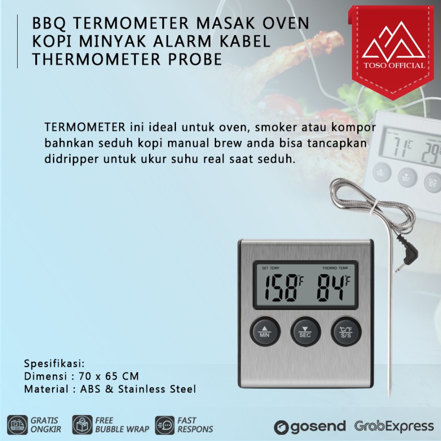 Jual BBQ TERMOMETER MASAK OVEN KOPI MINYAK ALARM KABEL THERMOMETER ...