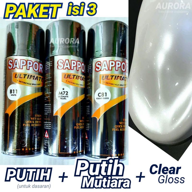 Jual PAKET Cat Pilok Sapporo B11 White Putih + M72 Ultimate Pearl ...