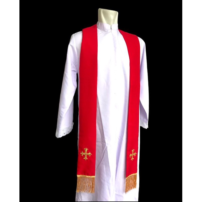 Jual Stola Imam Merah Gold/ Stole in Polyestere with Cross Embroidery ...