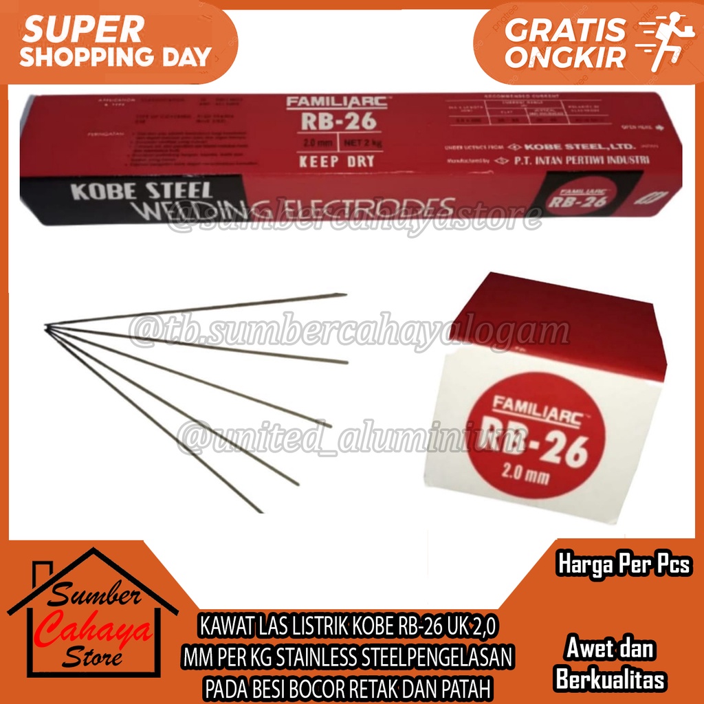 Jual KAWAT LAS KOBE RB-26 UKURAN 2,0 MM KEMASAN PER KG WELDING ELECTORDES TEMBAGA ELAS LISTRIK ...