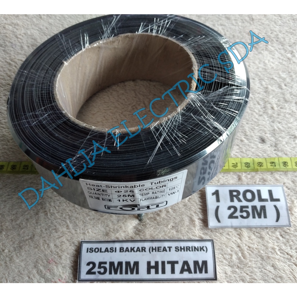 Jual ISOLASI BAKAR (HEAT SHRINK) 25MM HITAM 1 ROLL | Shopee Indonesia