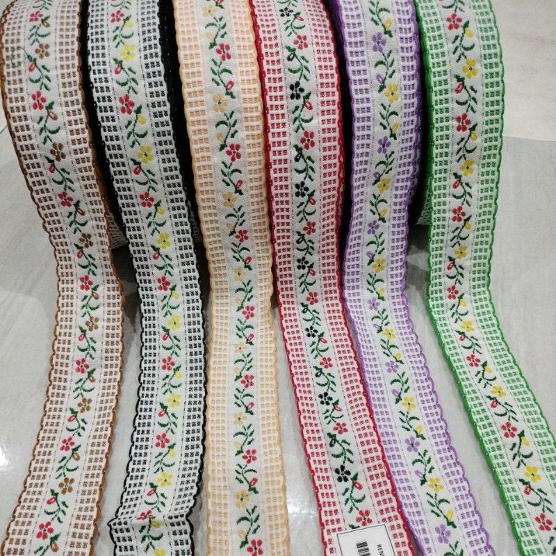 Jual renda pita bunga bordir lebar 4cm varian warna harga per. meter ...