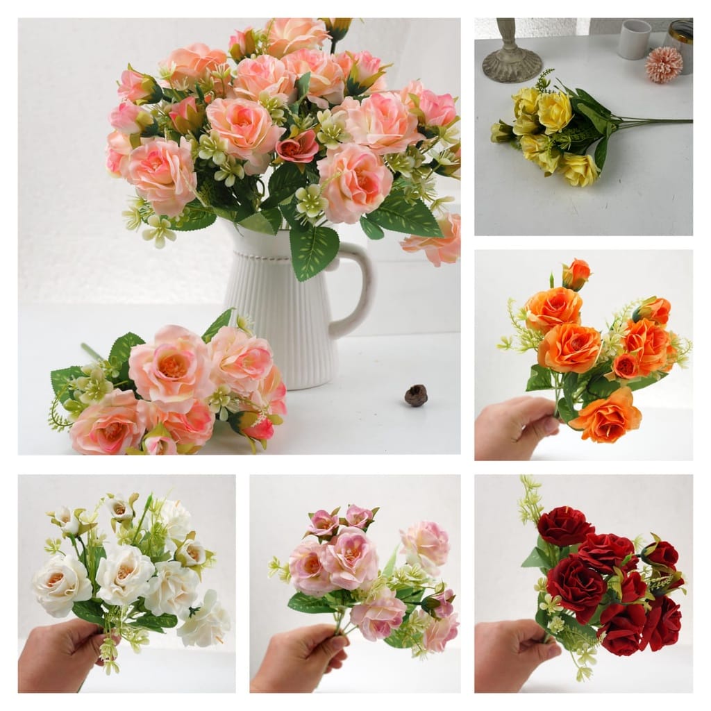 Jual Bunga Plastik Mawar 1 buket 5 tangkai 8 kuntum bunga hias dekorasi ...