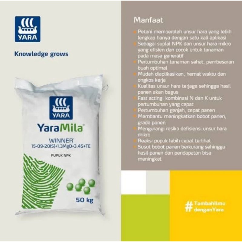 Jual PUPUK NPK YARAMILA WINNER 15 9 20 + TE ORIGINAL - KEMASAN REPACK 1 ...