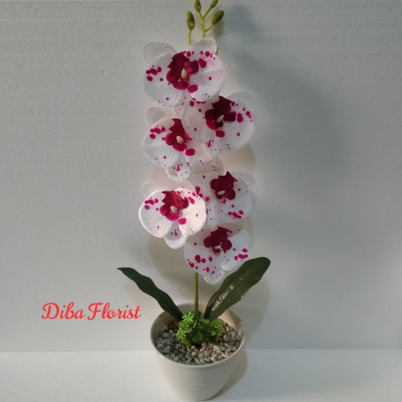 Jual Bunga Hias Meja Anggrek Kain Tebal 1 cabang Artificial Flower Pot ...
