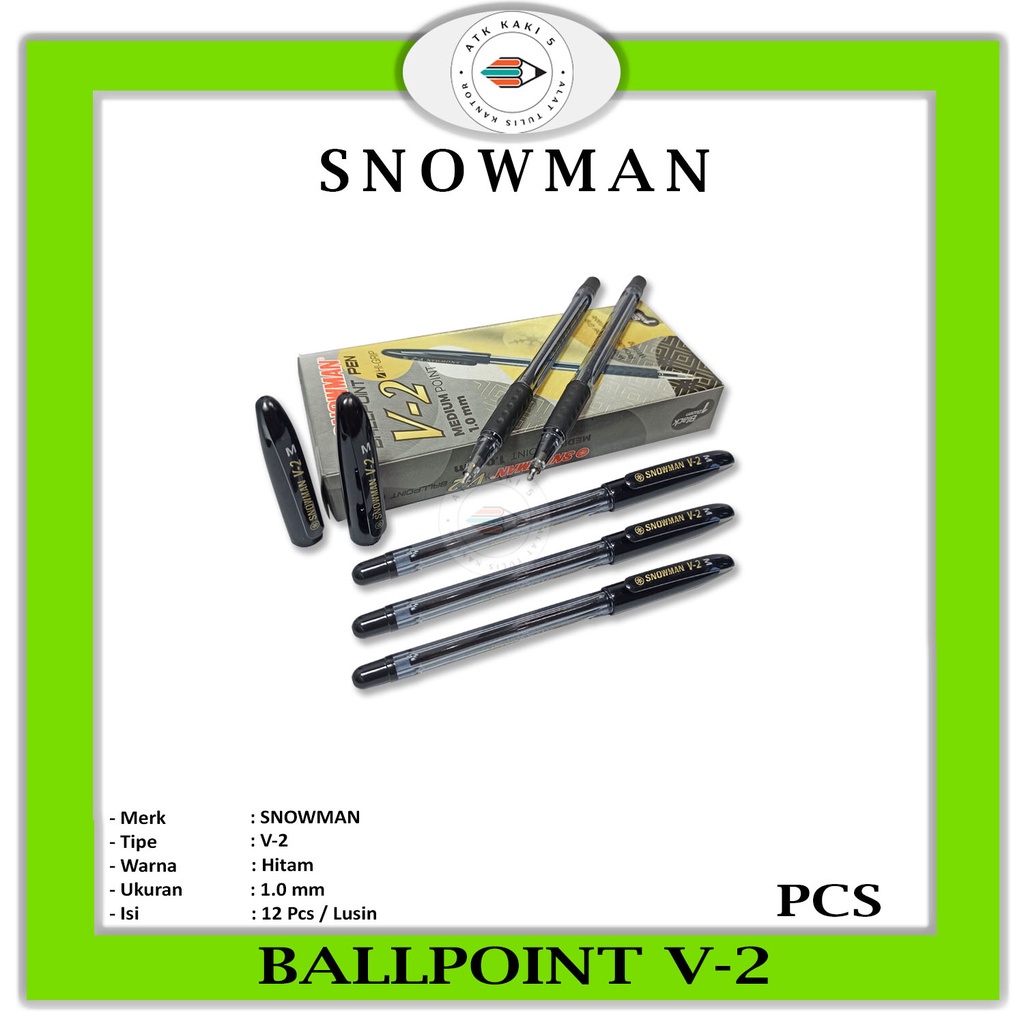 Jual SNOWMAN - Pulpen V2 1.0 mm Hitam - Pcs | Shopee Indonesia