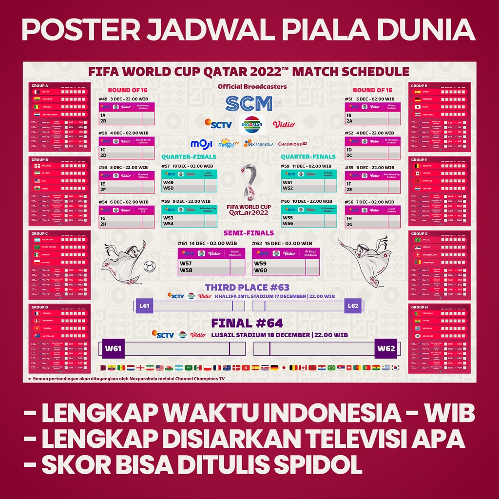 Jual JADWAL PIALA DUNIA 2022 QATAR (POSTER A3+ & A2) | Shopee Indonesia