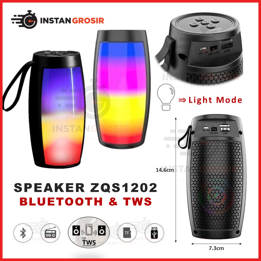 Jual Speaker Bluetooth super bass ZQS1202 ZQS-1202 TWS spiker blutut Lampu LED RGB speker ...