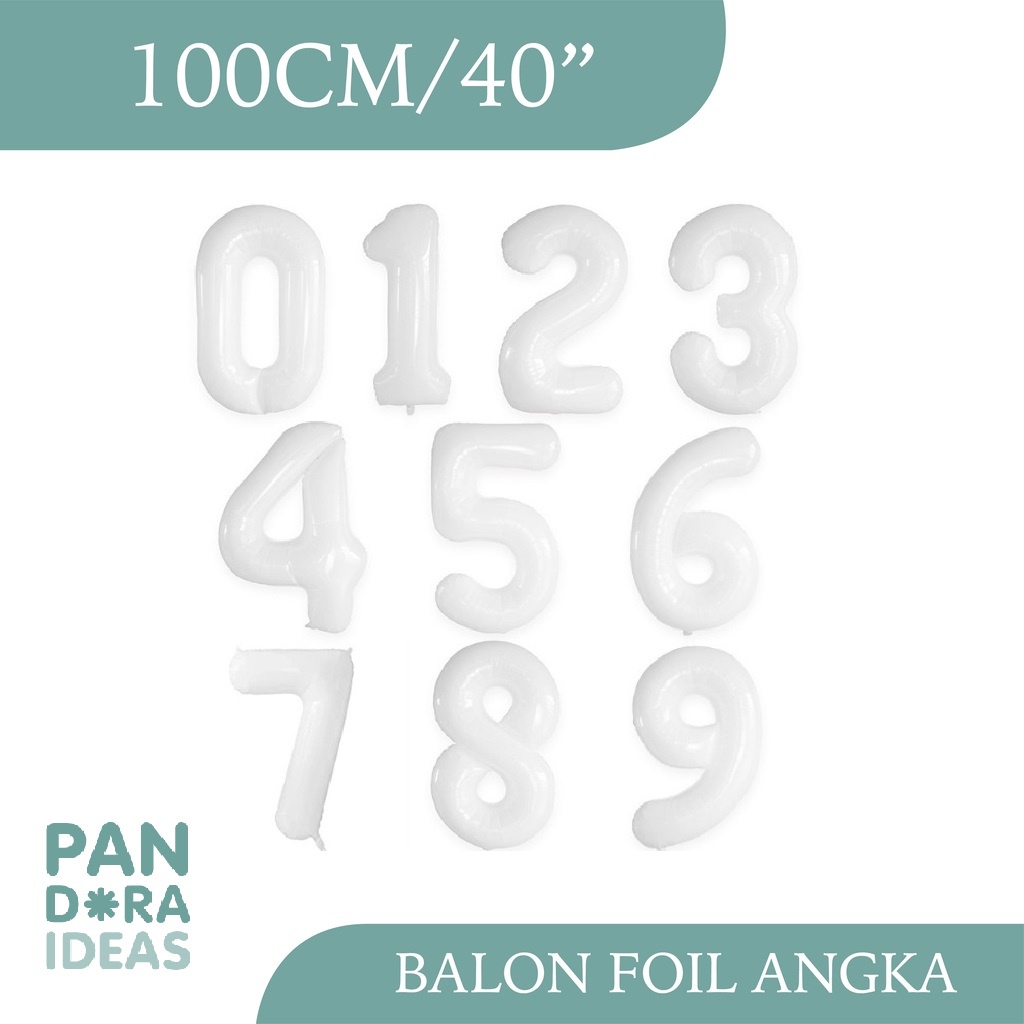 Jual Balon Foil Angka White100cm / 40 in / Balon Angka Jumbo Putih ...