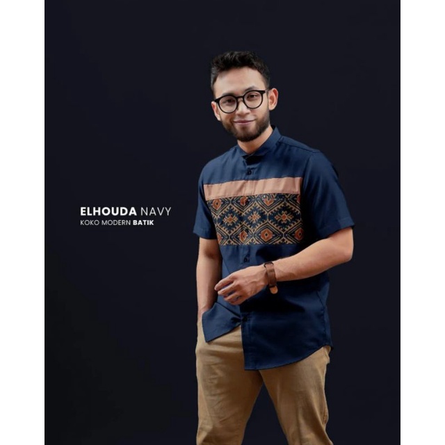 Jual NEW KOKO MODERN FADKHERA ELHOUDA ATAU KEMEJA KOKO PRIA BATIK NAVY ...