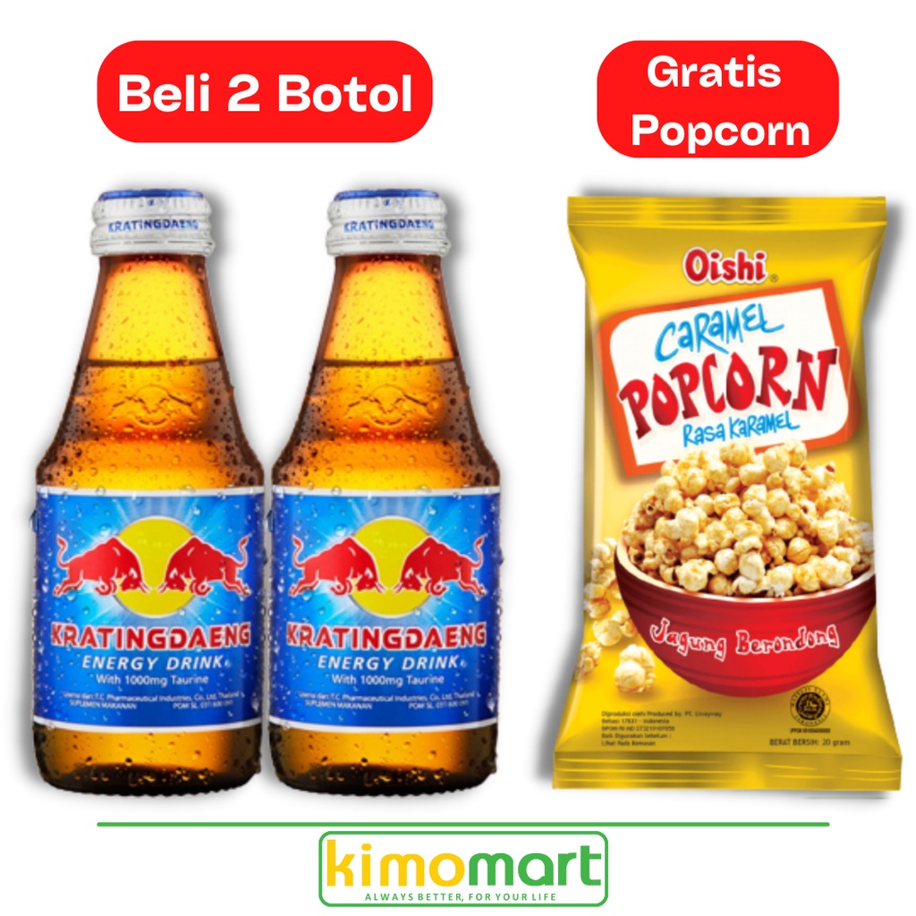 Jual 2 Botol Kratingdaeng Regular Minuman Energi 150ml GRATIS POPCON ...