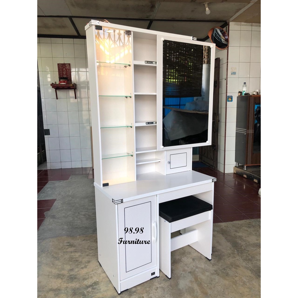 Jual Meja Rias Kaca Sliding - Meja Make Up Putih Minimalis Free Kursi - Meja Rias Lampu - Medan ...
