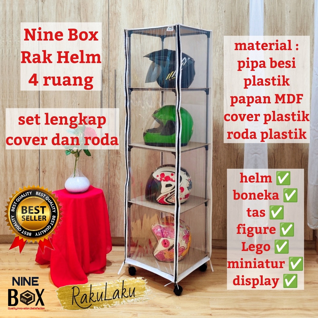 Jual nine box rak helm lemari helm 4 ruang anti debu free roda 4 pcs ...