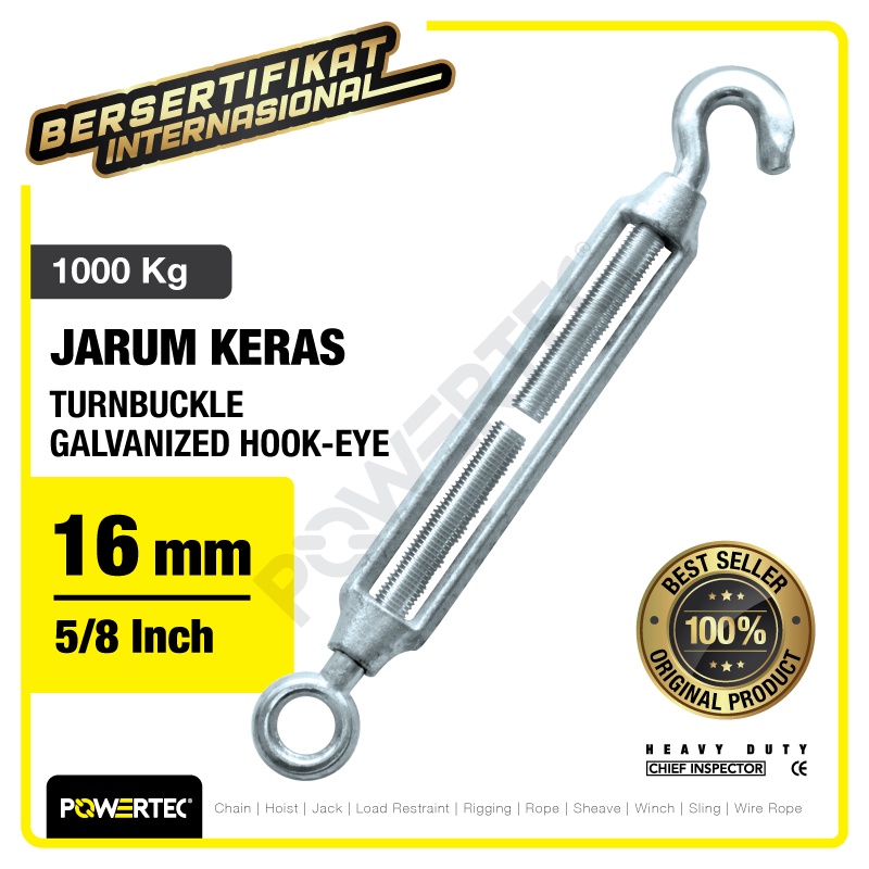 Jual POWERTEC Turnbuckle / Jarum Keras Galv Hook & Eye M16 Span Skrup | Shopee Indonesia